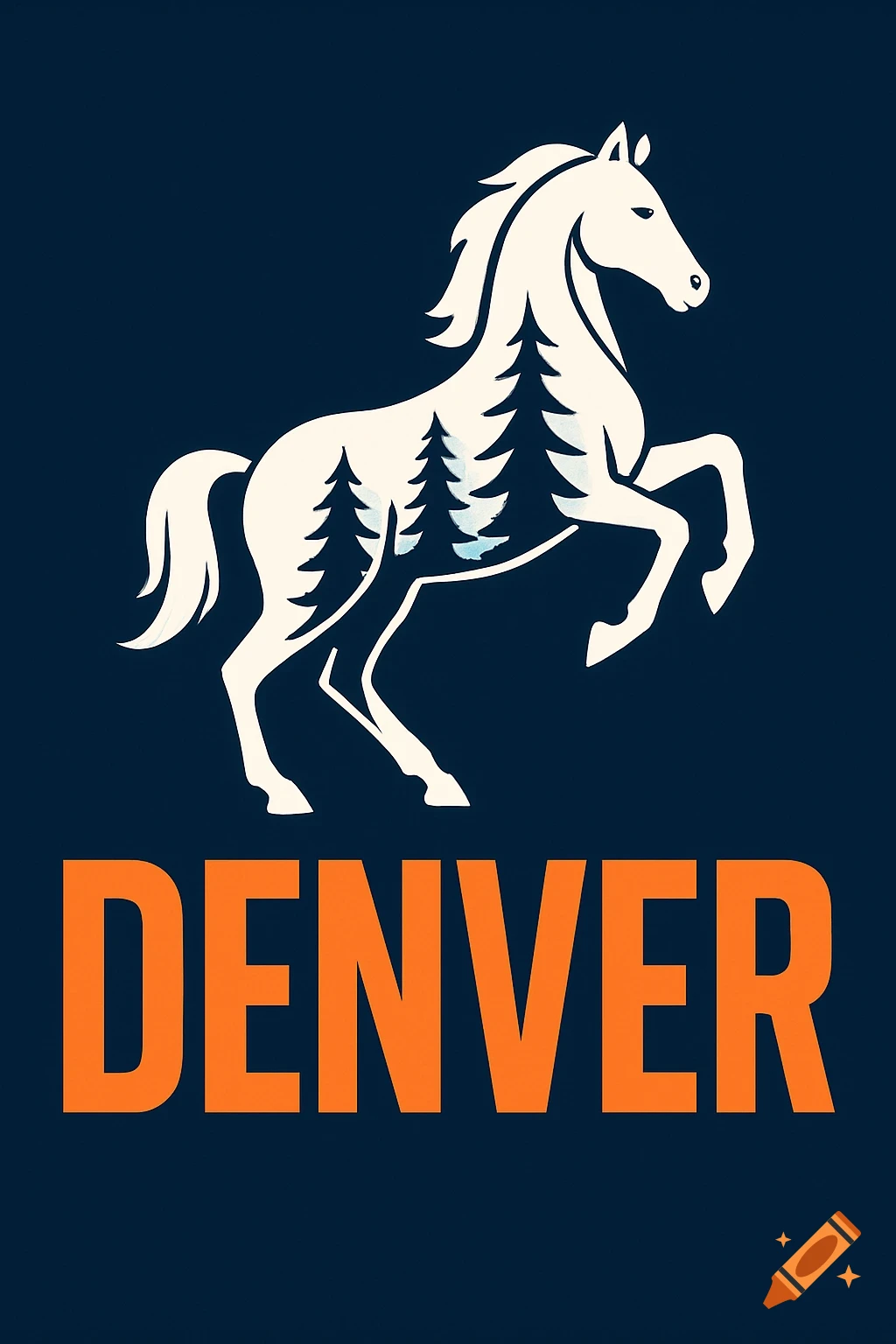 Minimalist vector art poster with a white horse silhouette containing ...