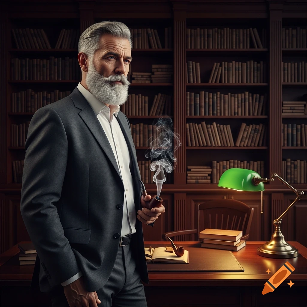 A distinguished man with a white beard and grey hair stands in a ...