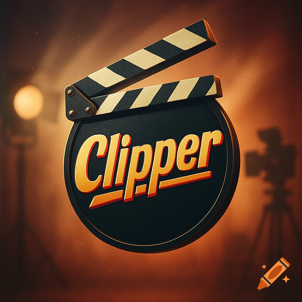 A stylized film clapperboard with the word 'Clipper' in gold and red ...
