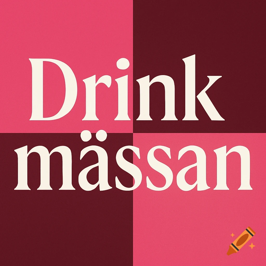 Bold white text 'Drink mässan' on a pink and burgundy checkerboard ...