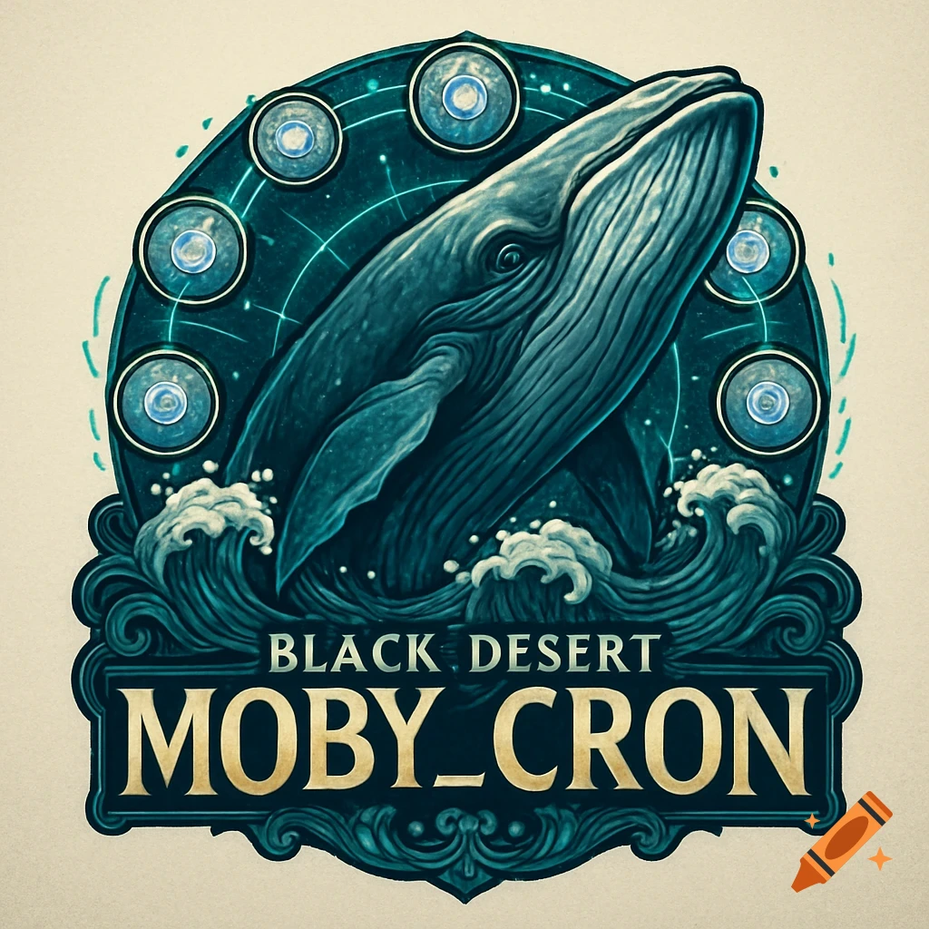 Stylized guild logo with a blue whale surfacing from teal waves ...