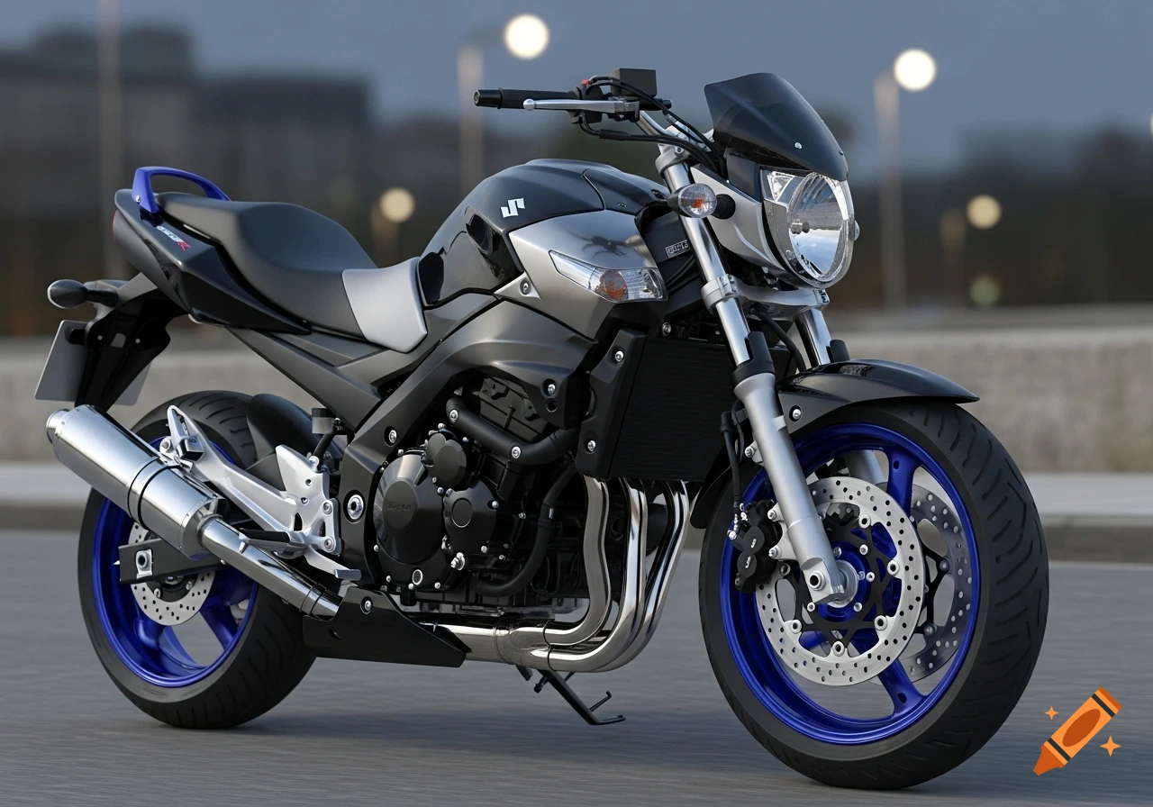 Photorealistic metallic black and grey Suzuki GSR 600 motorcycle with ...