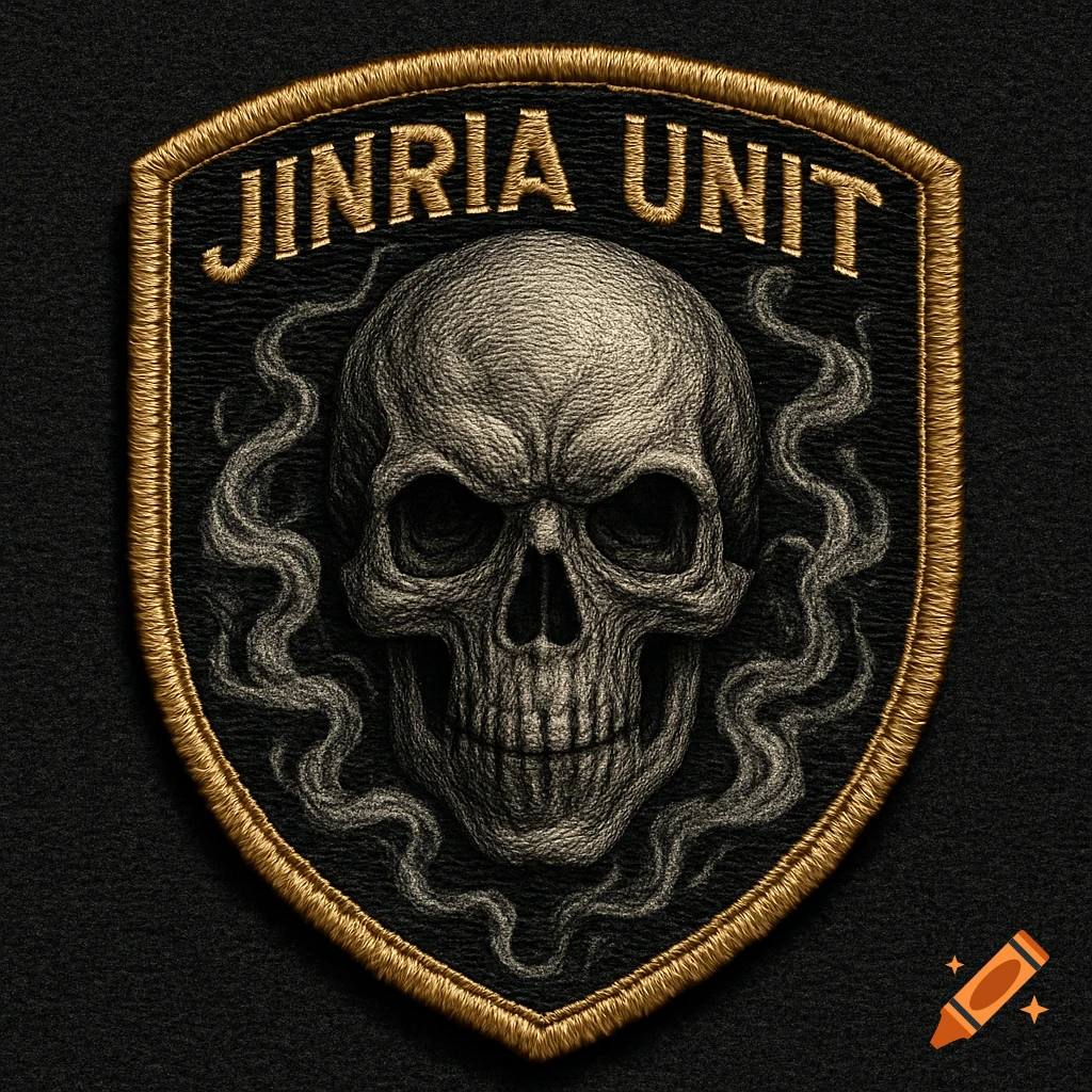 Embroidered military patch featuring a menacing grey skull wreathed in ...