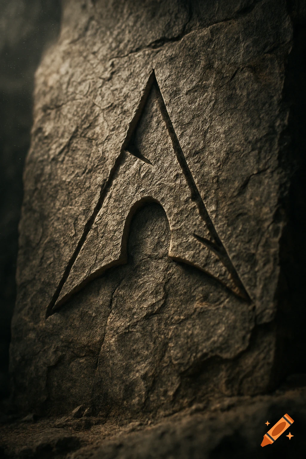 Arch Linux logo chiseled into ancient, weathered granite stone with ...