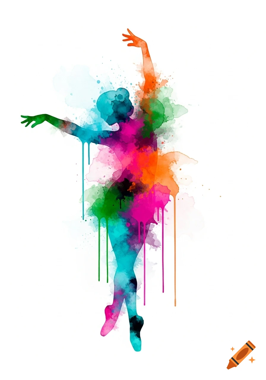 Abstract watercolor painting of a dancer's silhouette in vibrant teal ...