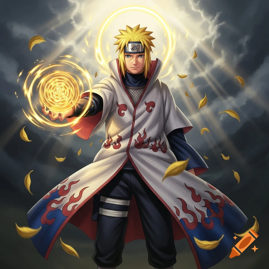 Anime illustration of Minato with spiky blond hair and white robe ...