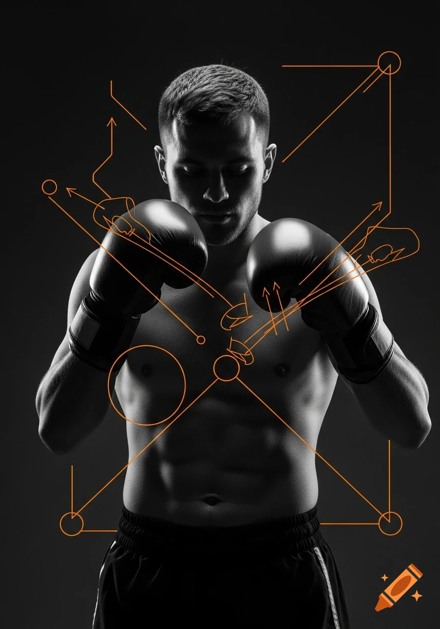 Black and white cinematic photo of a boxer in a fighting stance ...