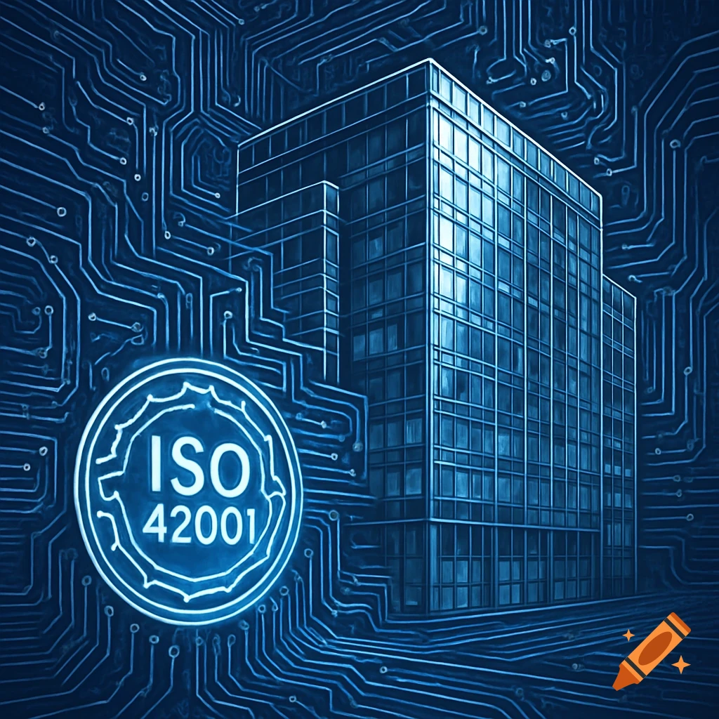 A glowing blue digital illustration depicts a corporate building ...