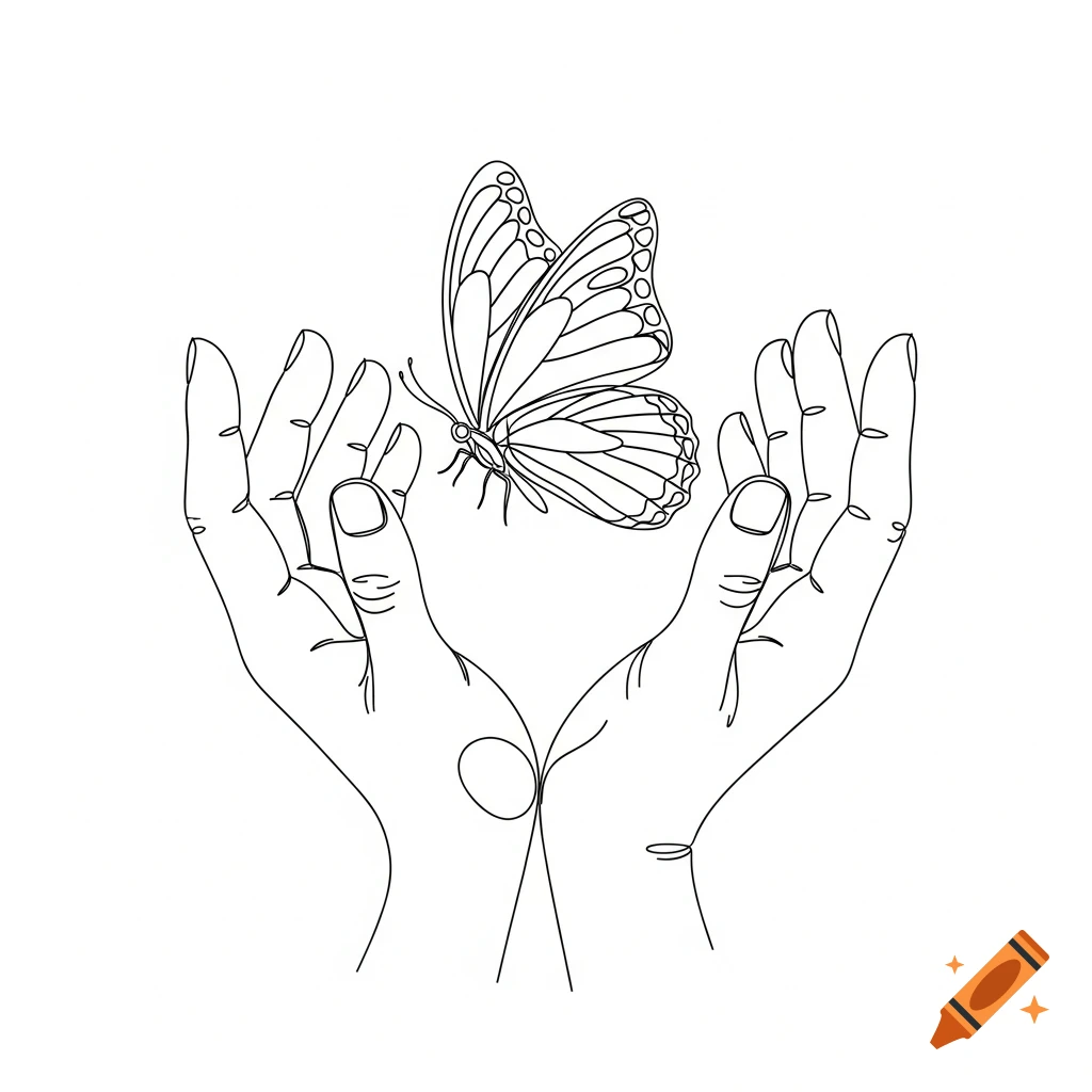 Minimalist continuous line drawing of two hands gently holding a ...