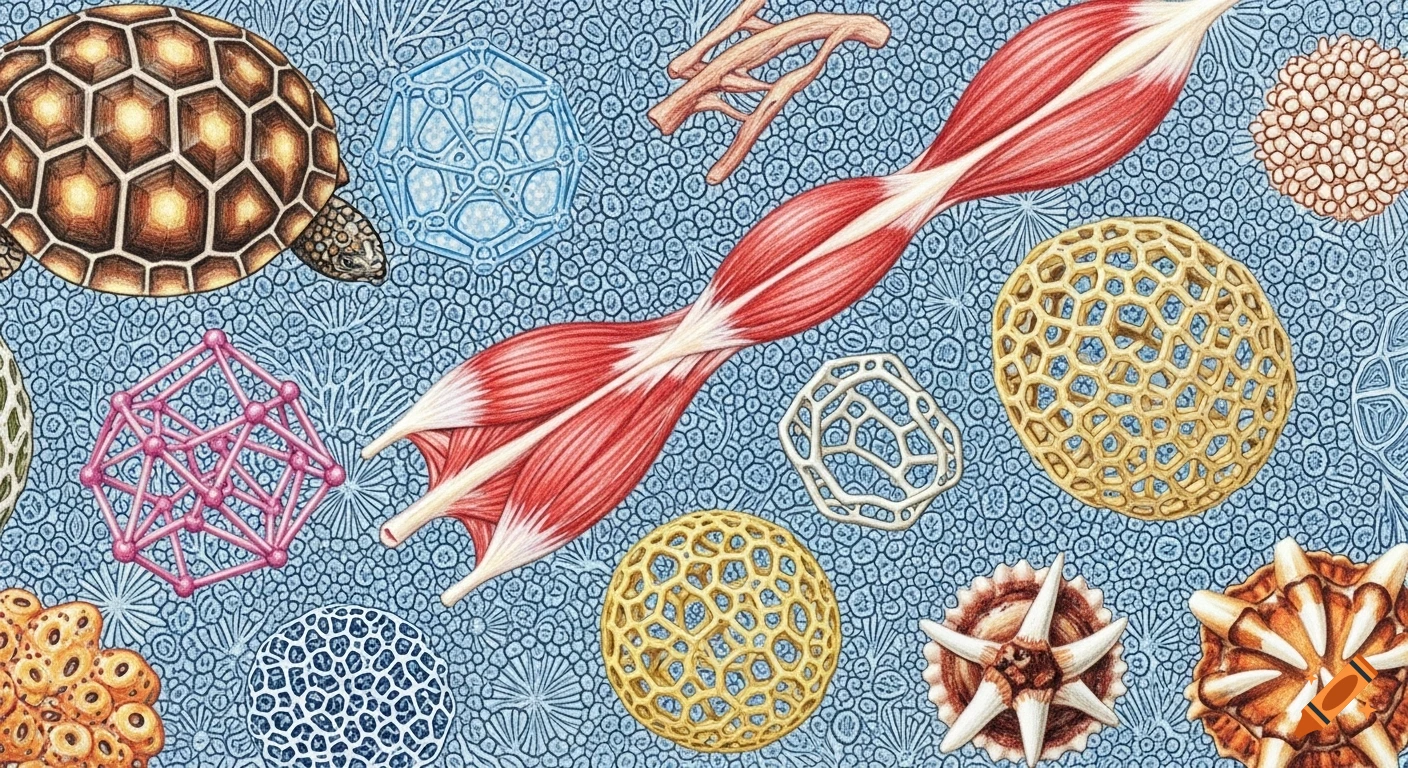 A vibrant colored pencil illustration of various microstructures ...