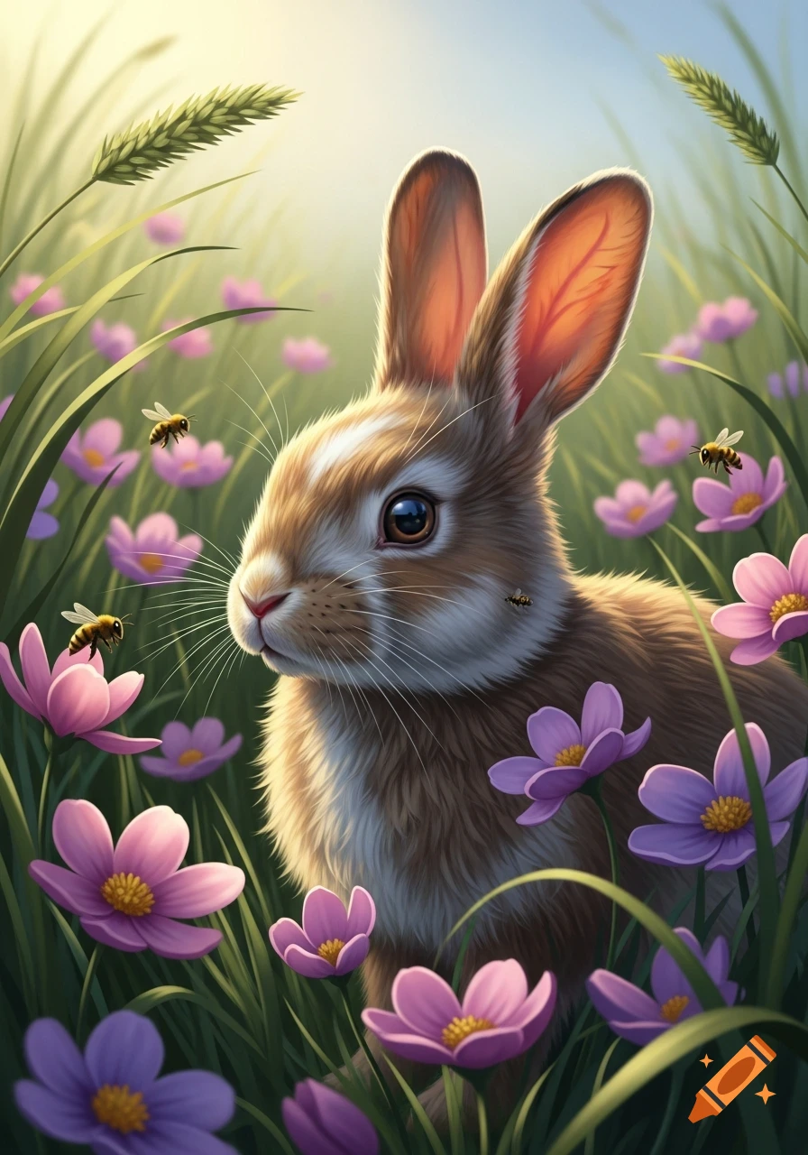 A detailed illustration of a cute brown and white rabbit peeking ...