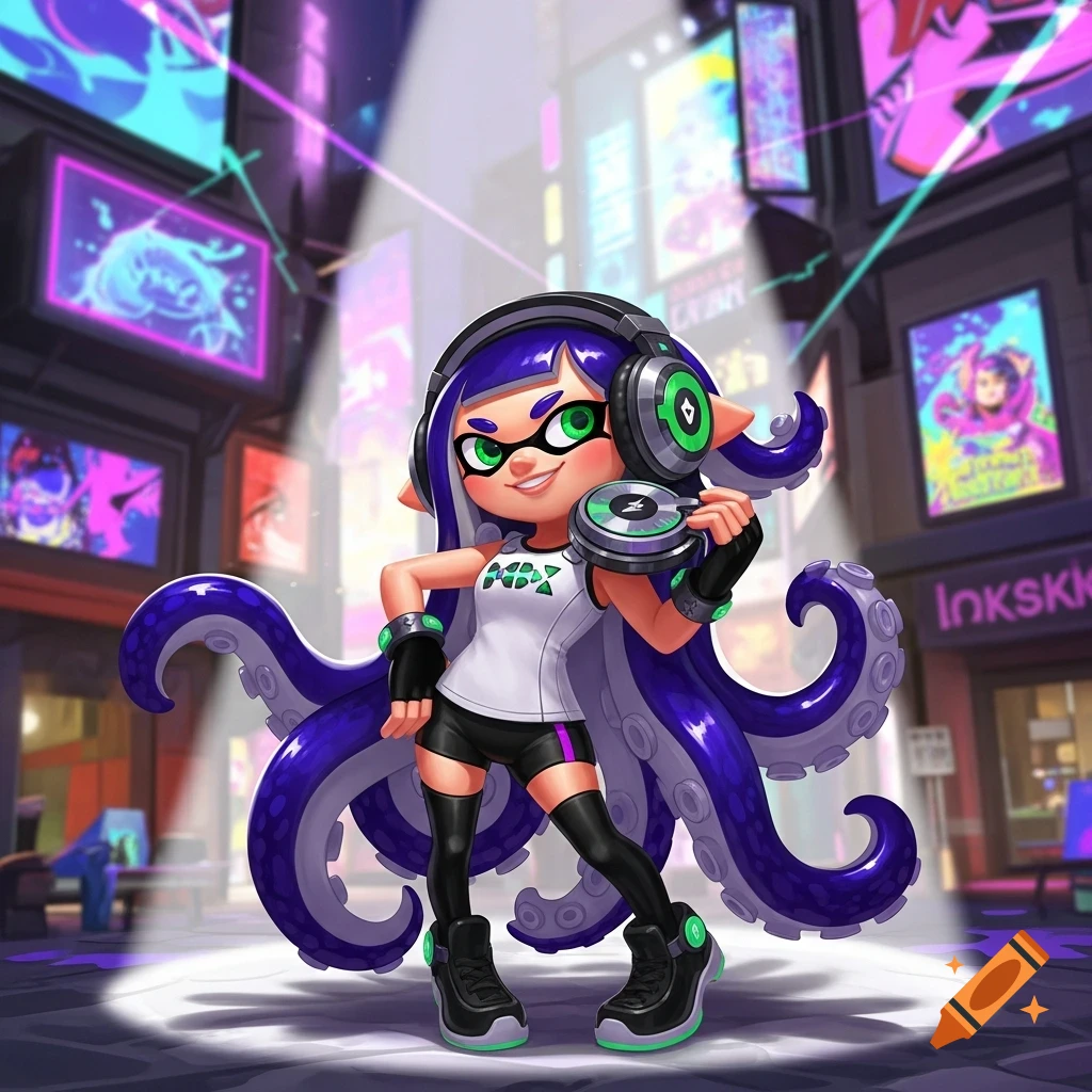 An anime-style character, resembling Marina Ida from Splatoon, with ...
