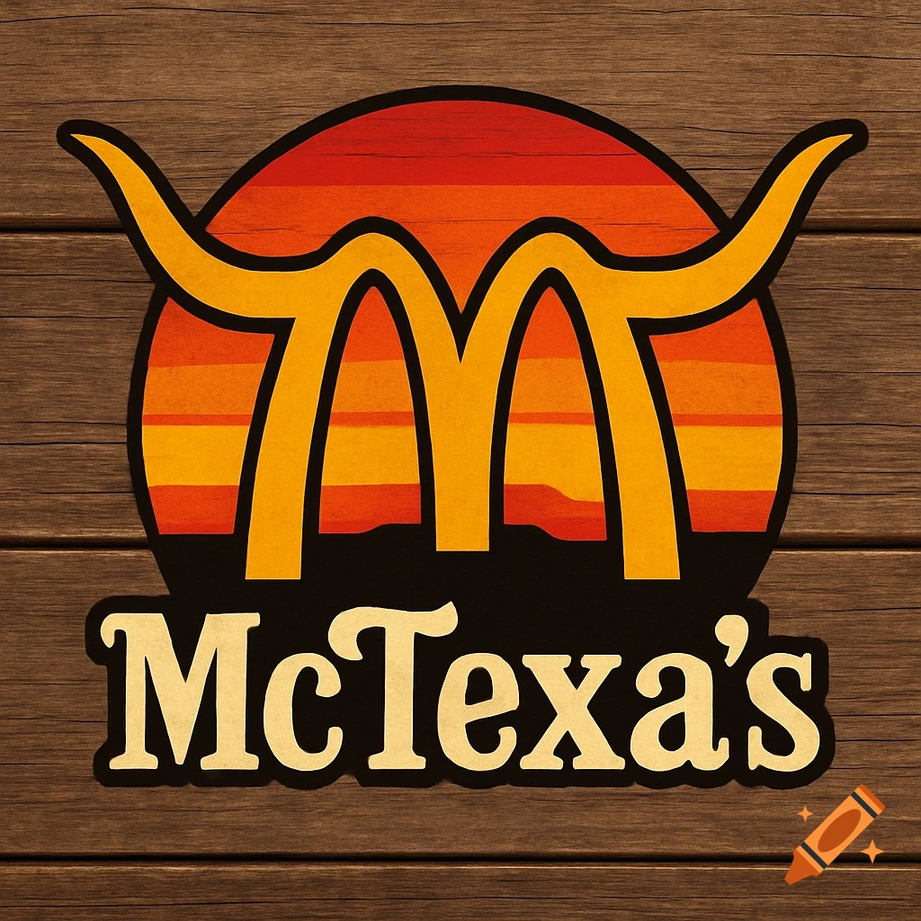 A logo parody for "McTexa's" with golden arches resembling bull horns ...