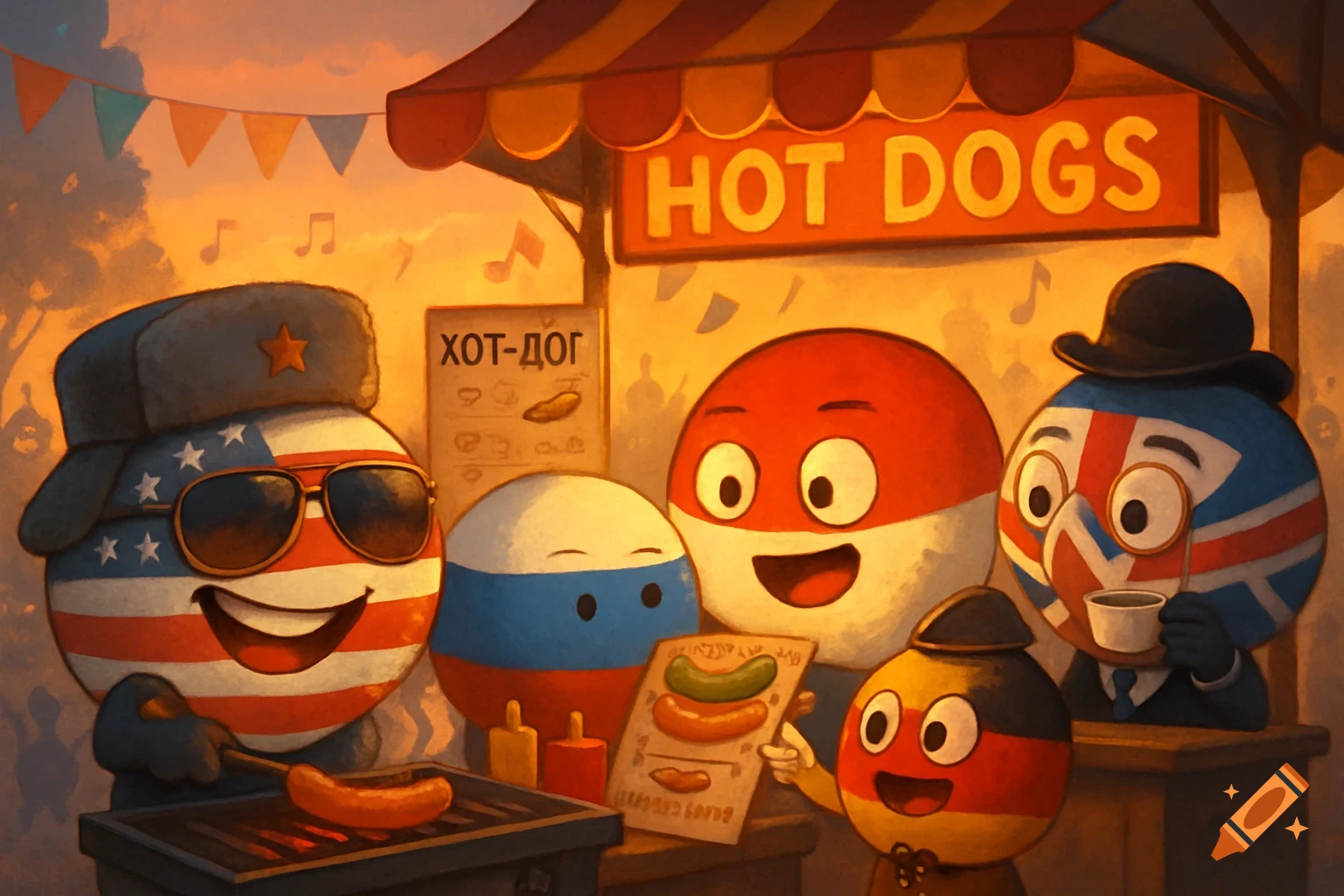 USA countryball grills hot dogs with Russia, Poland, Germany, and UK ...