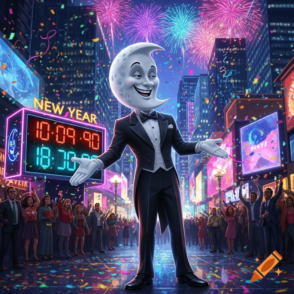 Mac Tonight in a tuxedo celebrating New Year's Eve in a vibrant city ...
