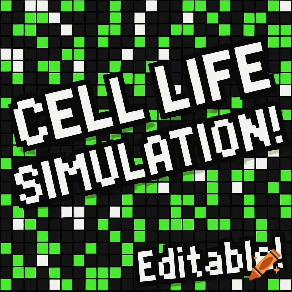 Pixel art with 'Cell Life Simulation!' and 'Editable!' text over a ...