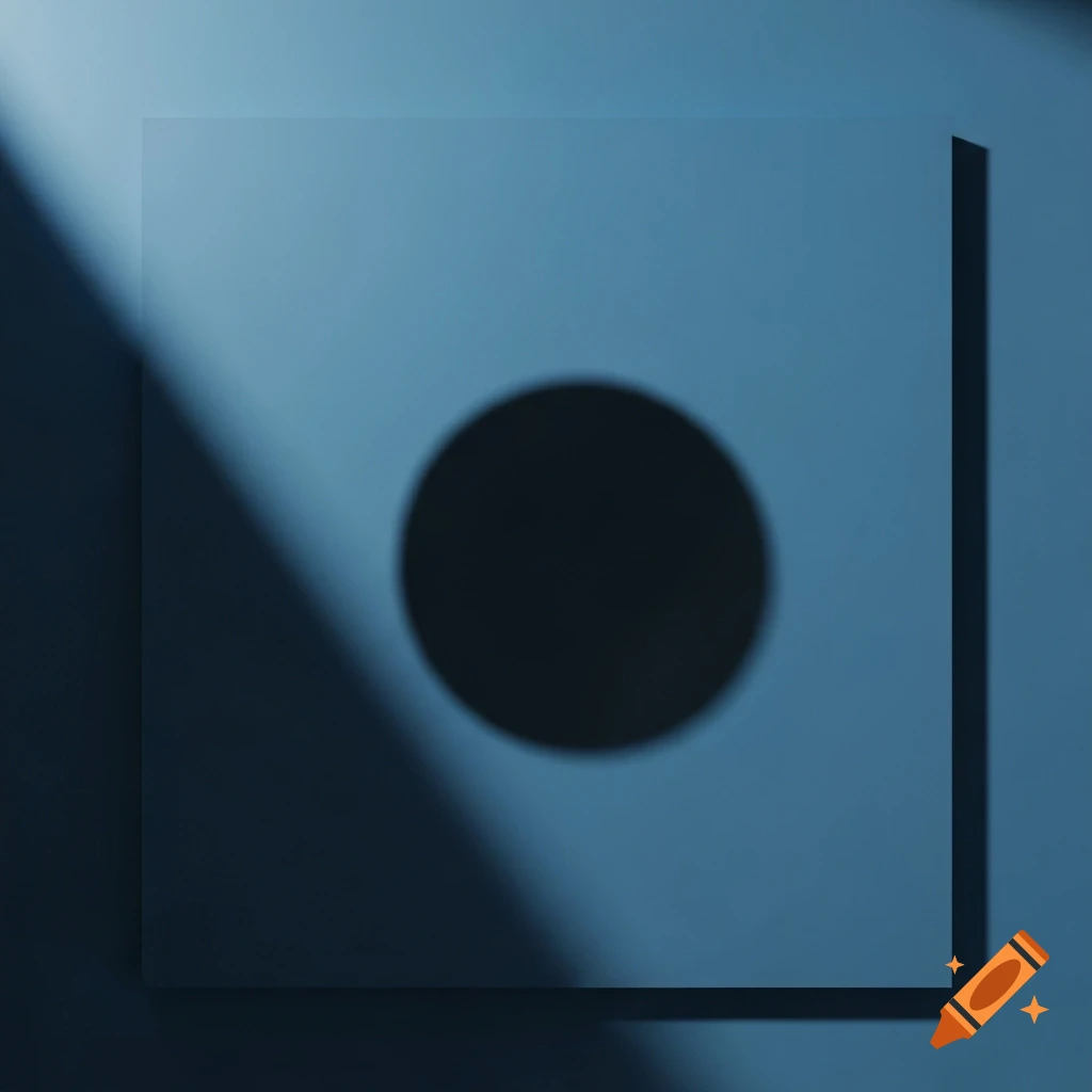 A top-down minimalist flat lay features a soft, circular black shadow ...