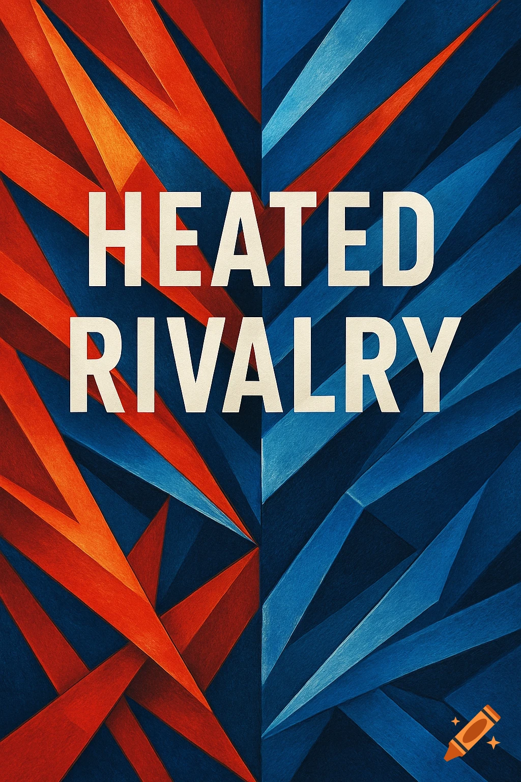 Abstract geometric design in opposing red and blue shards, creating a ...