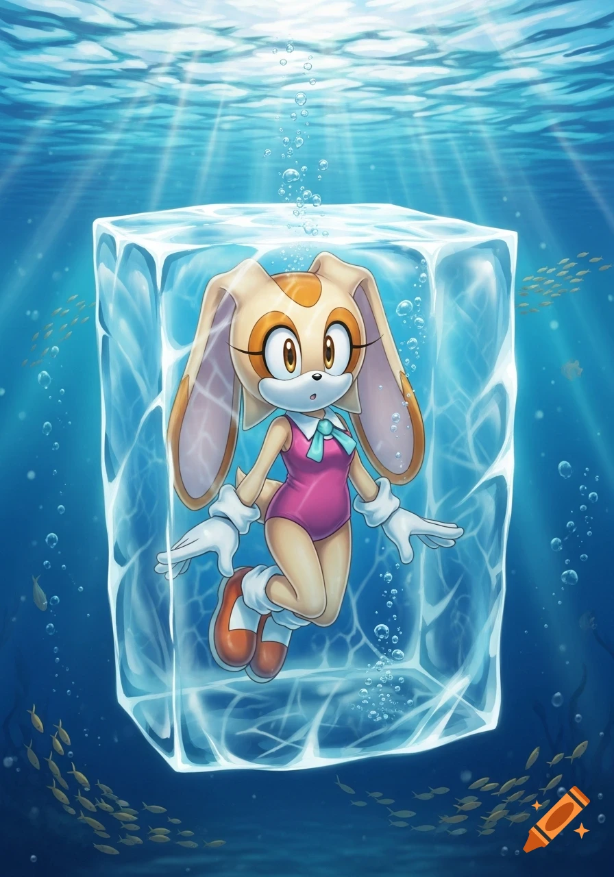 Cream the Rabbit, a cartoon rabbit character, is frozen solid inside a ...