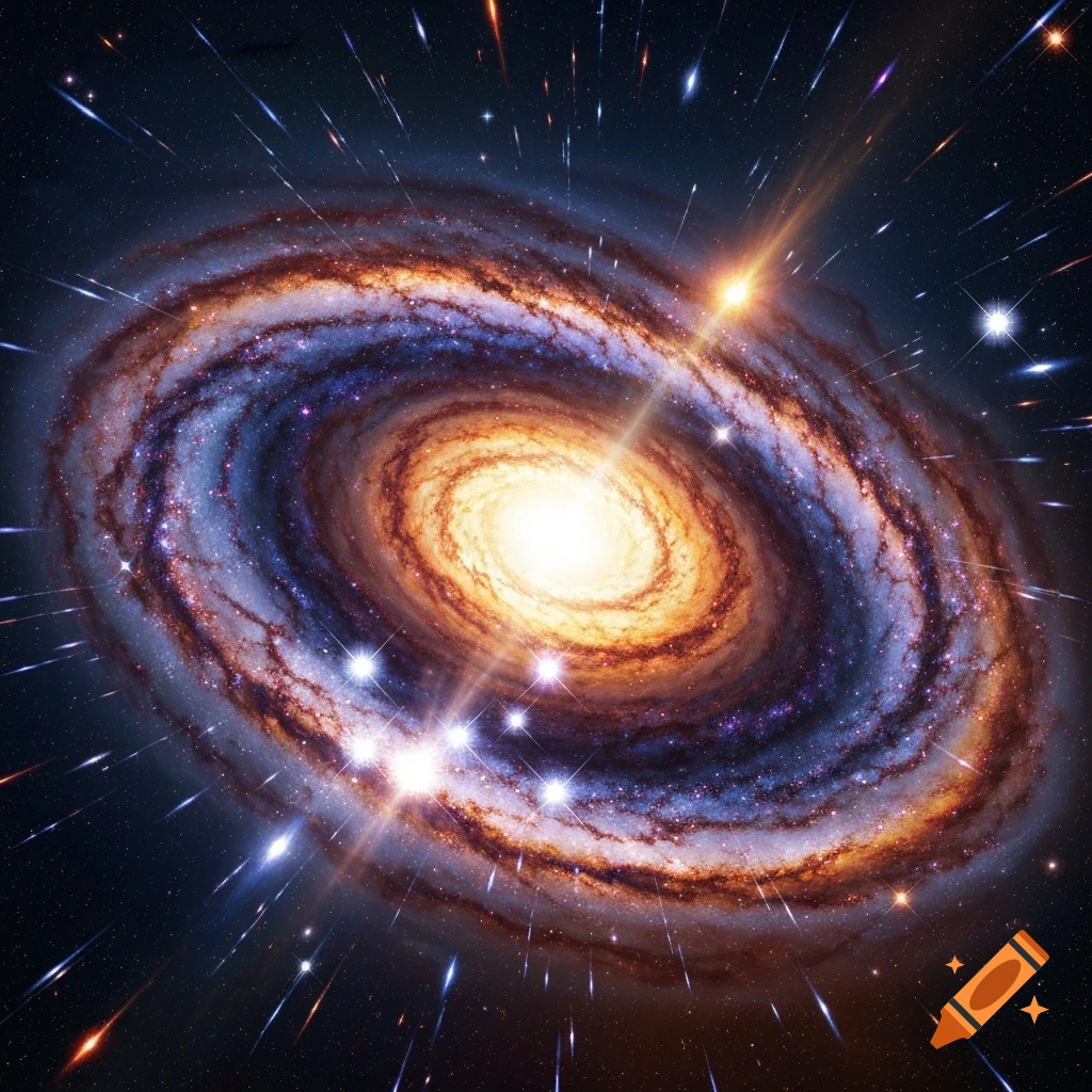 A vibrant spiral galaxy with a bright, glowing core and swirling arms ...