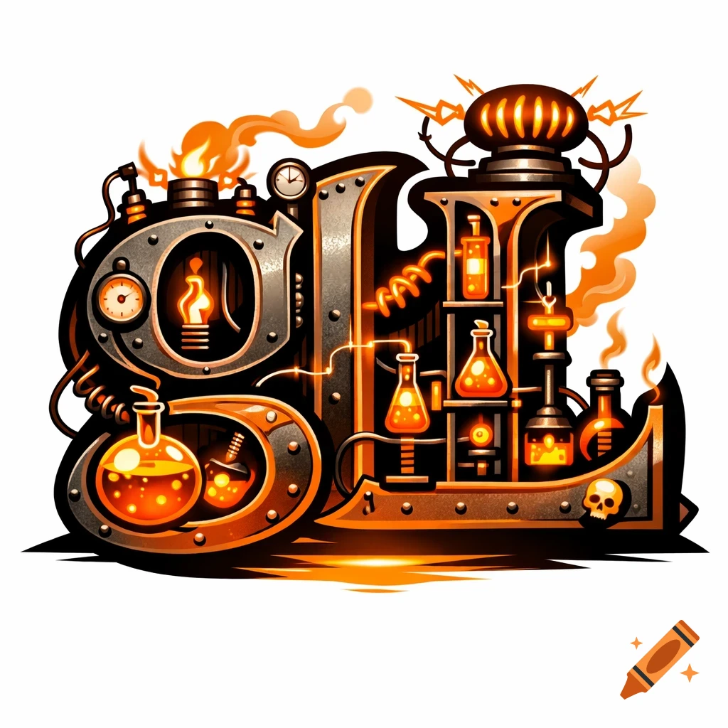 A steampunk-style logo forming the letters 'gL' with metallic ...