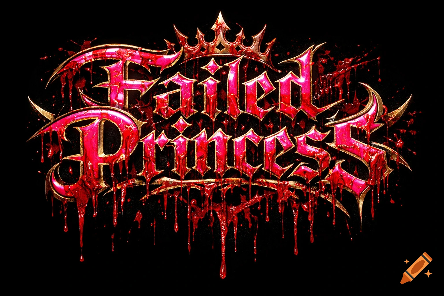 A heavy metal band logo for 'Failed Princess' with gothic brass and hot ...