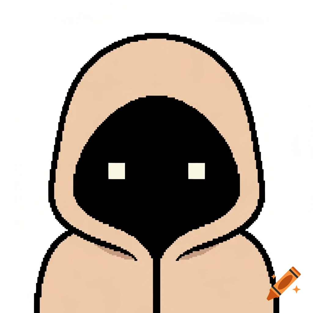 Low-resolution pixel art avatar of a hooded character with a black face ...