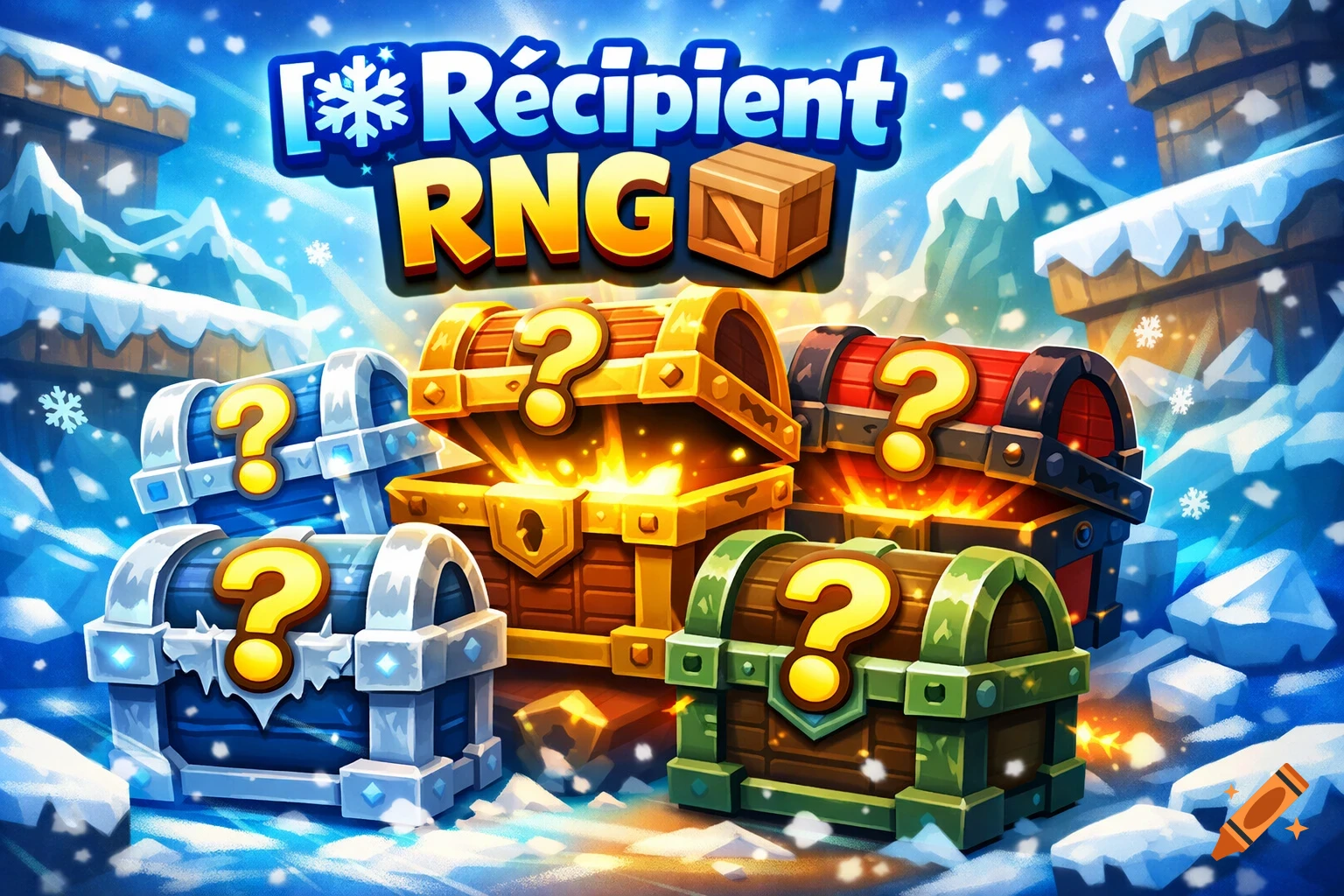 Cartoonish image of various treasure chests with question marks, one ...