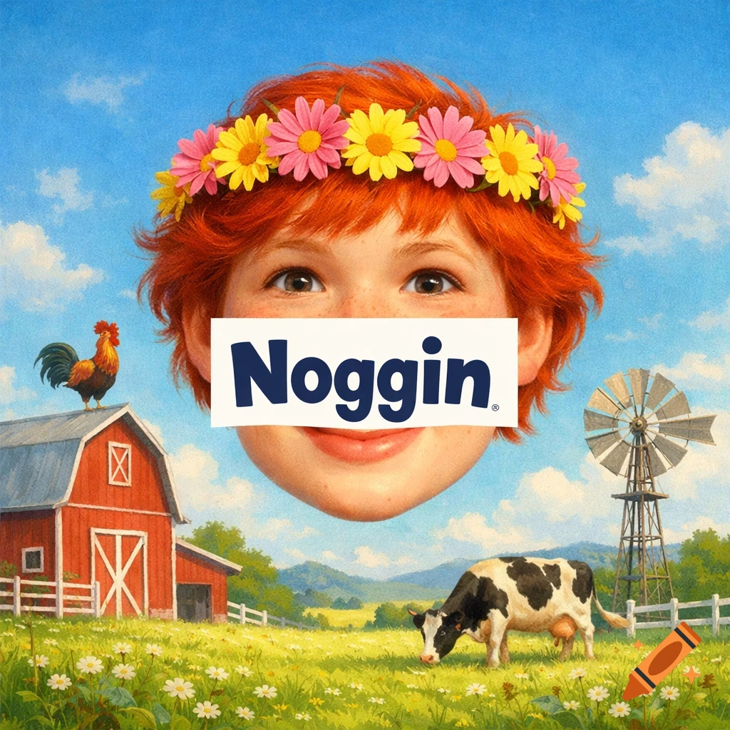 Whimsical illustration of a red-headed child's face with a flower crown ...
