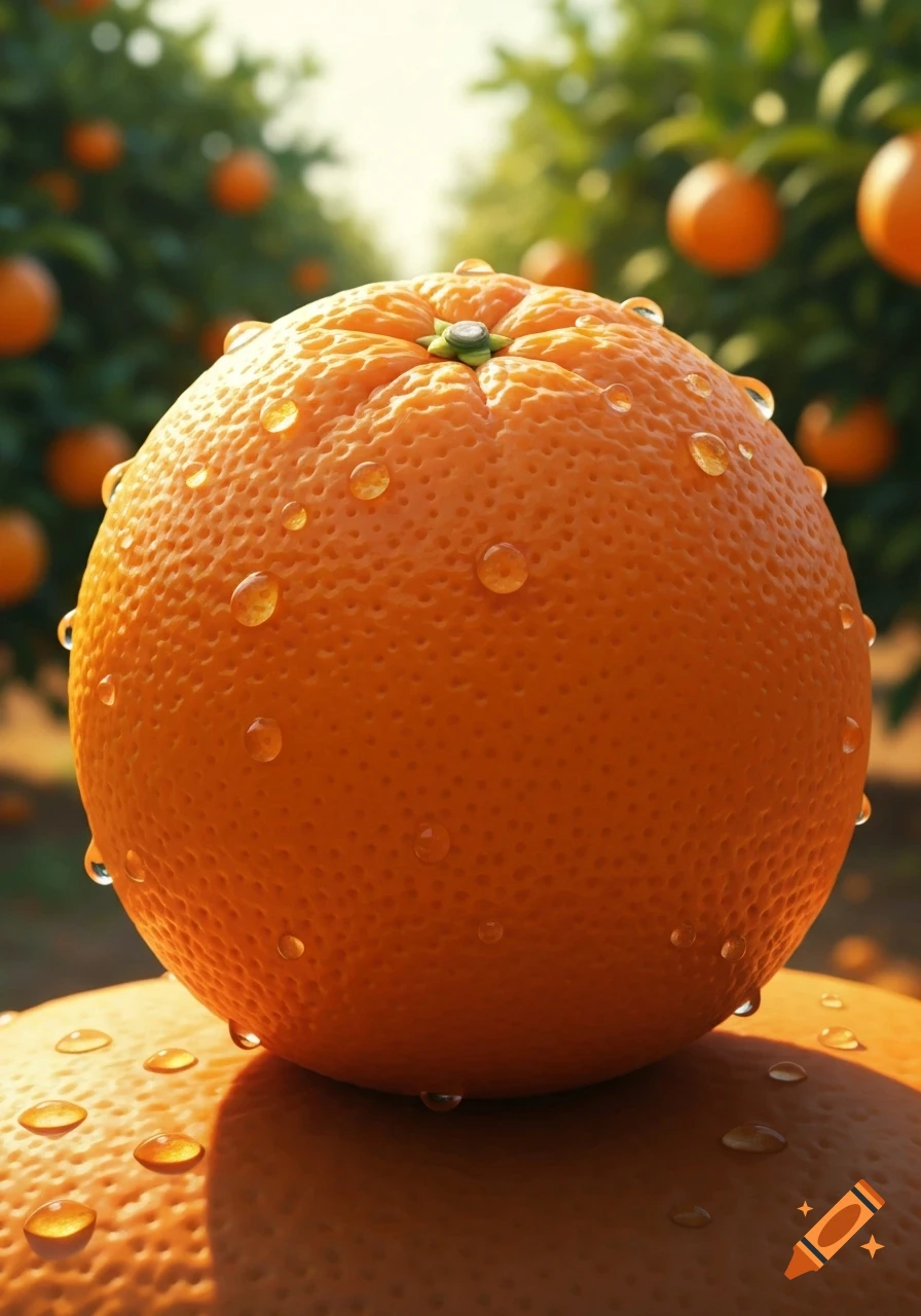 A close-up, high-definition shot of a vibrant orange covered in water ...