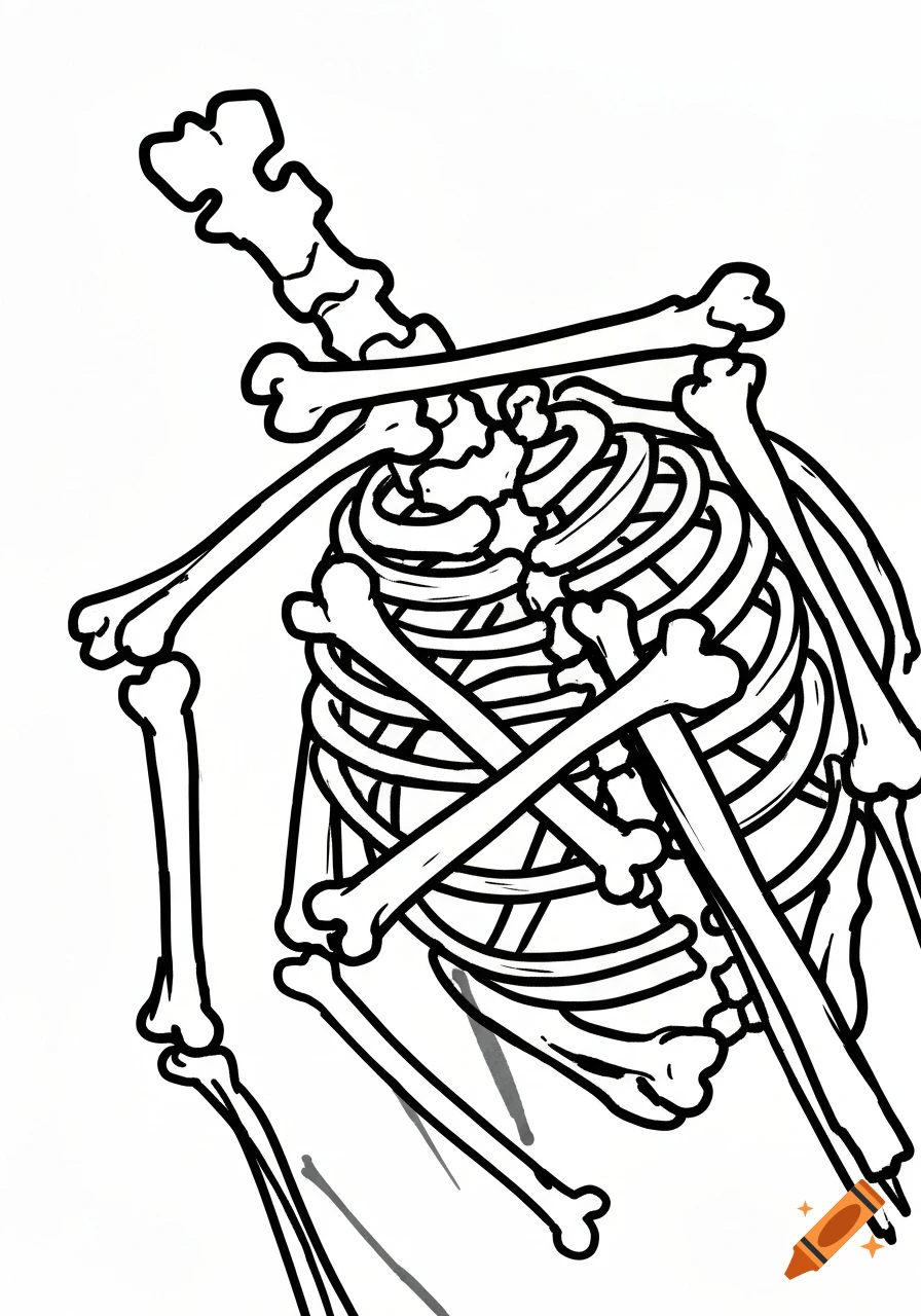 A sloppy black and white sharpie drawing of crudely drawn skeleton ...