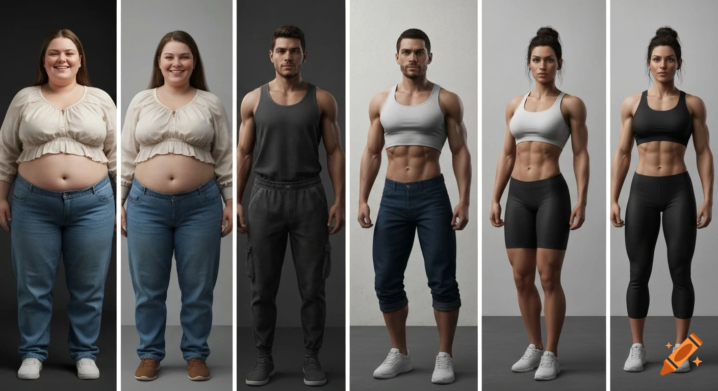 Six full-body figures arranged horizontally, showcasing diverse body ...