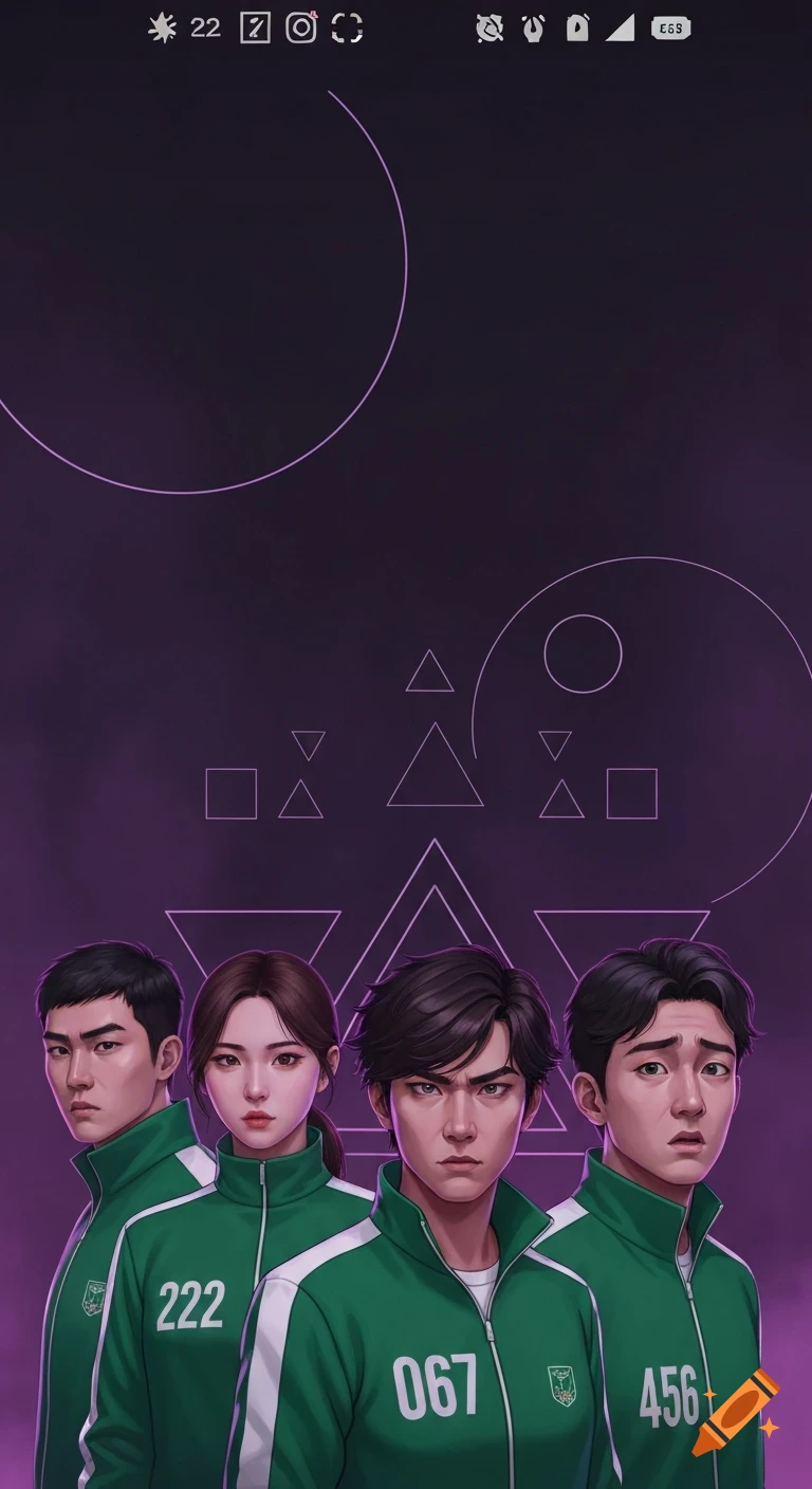 Four anime-style characters in green tracksuits with white numbers 222 ...