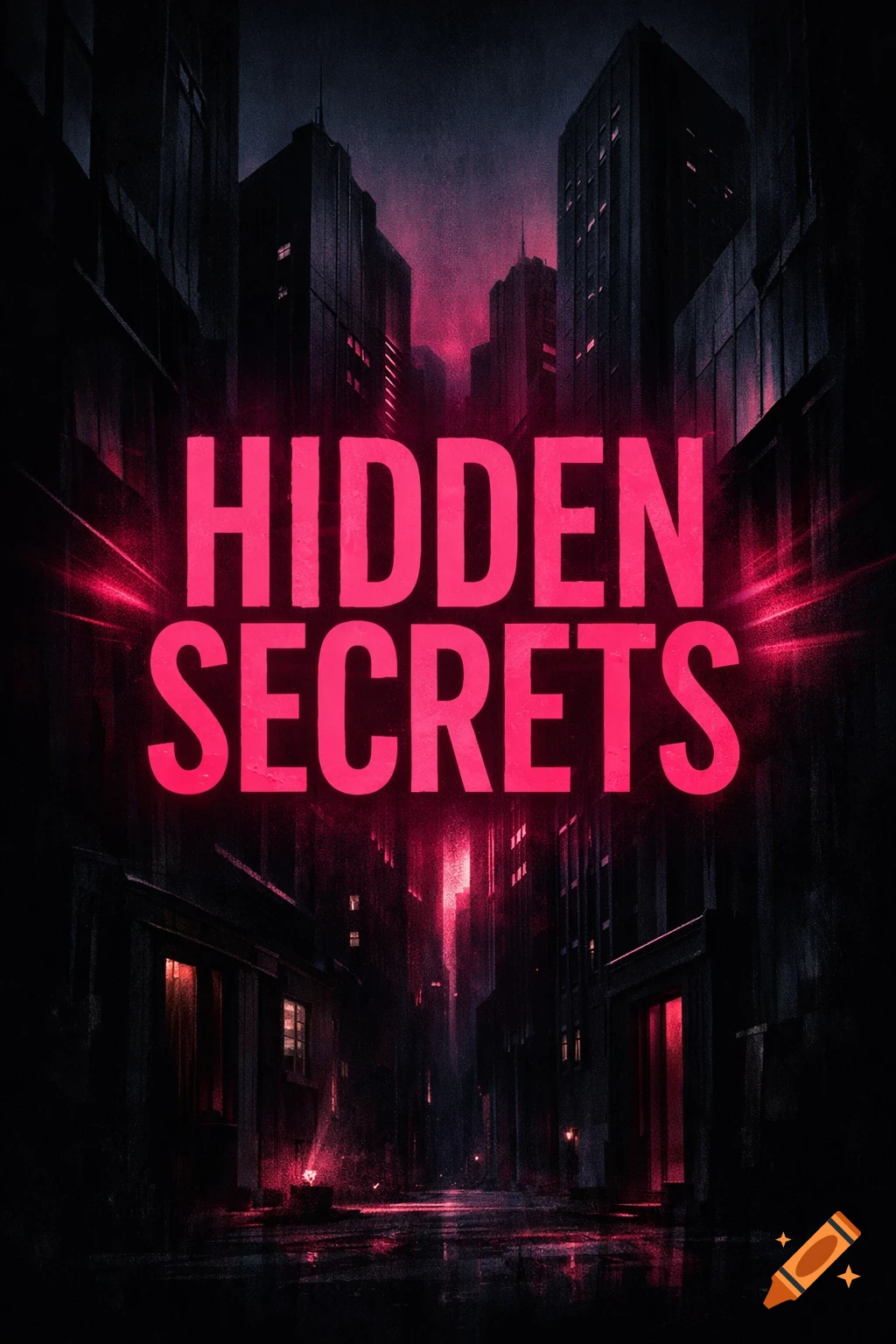 A dark, gritty city street at night with glowing pink text 'HIDDEN ...