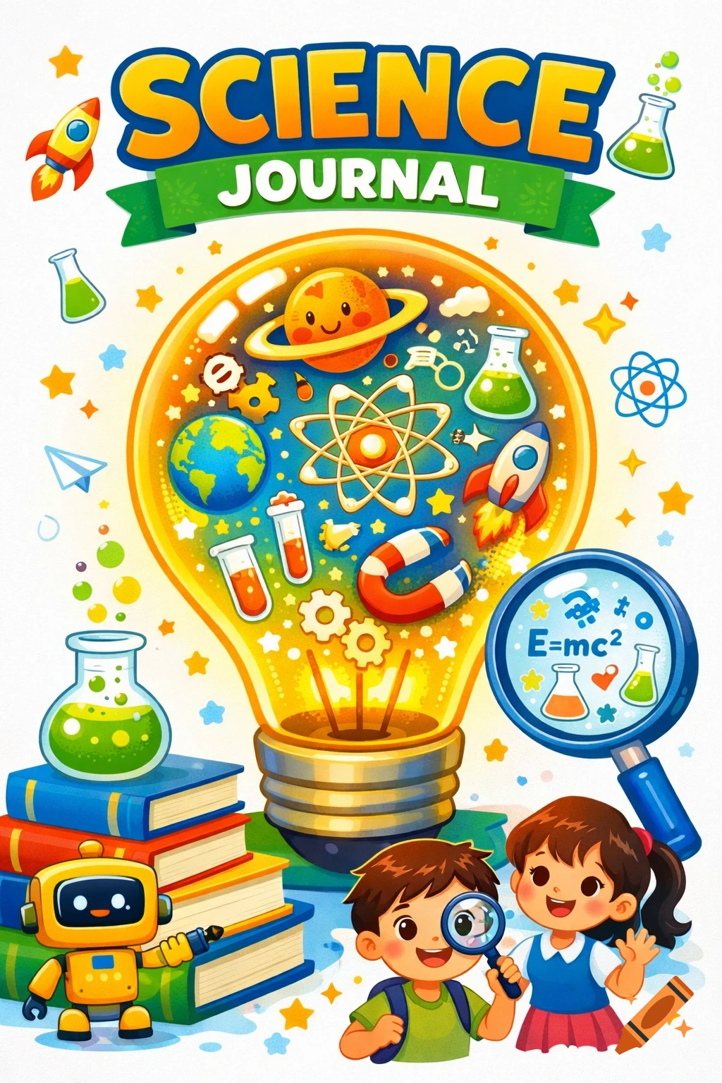 A colorful children's science journal cover with 'SCIENCE JOURNAL' text ...