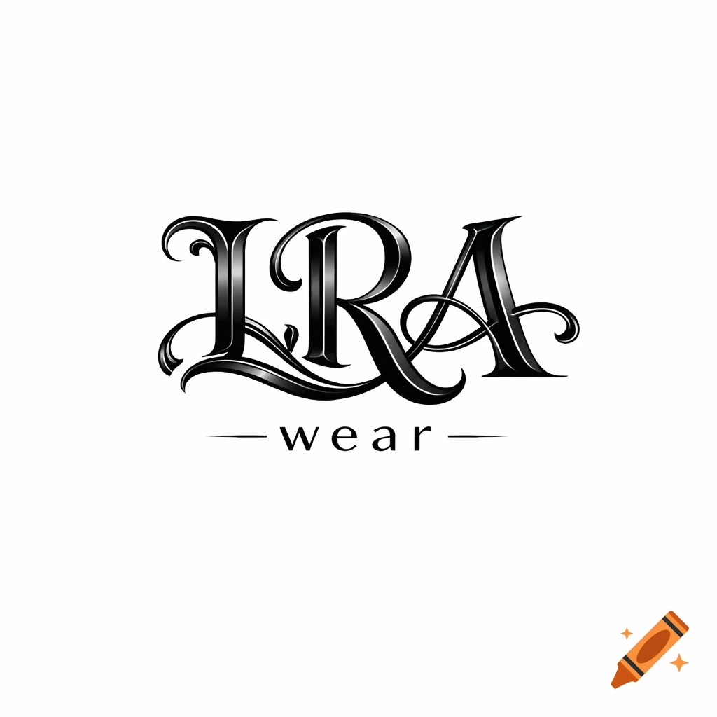 Black ornate metallic 'LRA wear' logo on a white background. on Craiyon