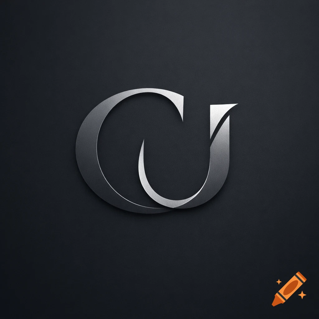 Minimalist silver 'CU' initial logo, intertwined and sleek, on a dark ...
