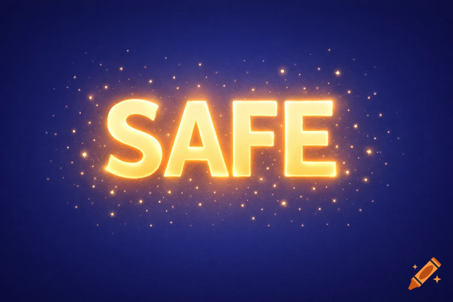 The word "SAFE" glows brightly in yellow, surrounded by golden sparkles ...