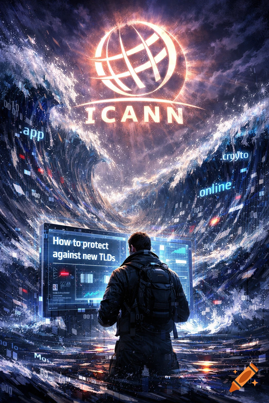 Person views screen displaying "How to protect against new TLDs" amidst ...