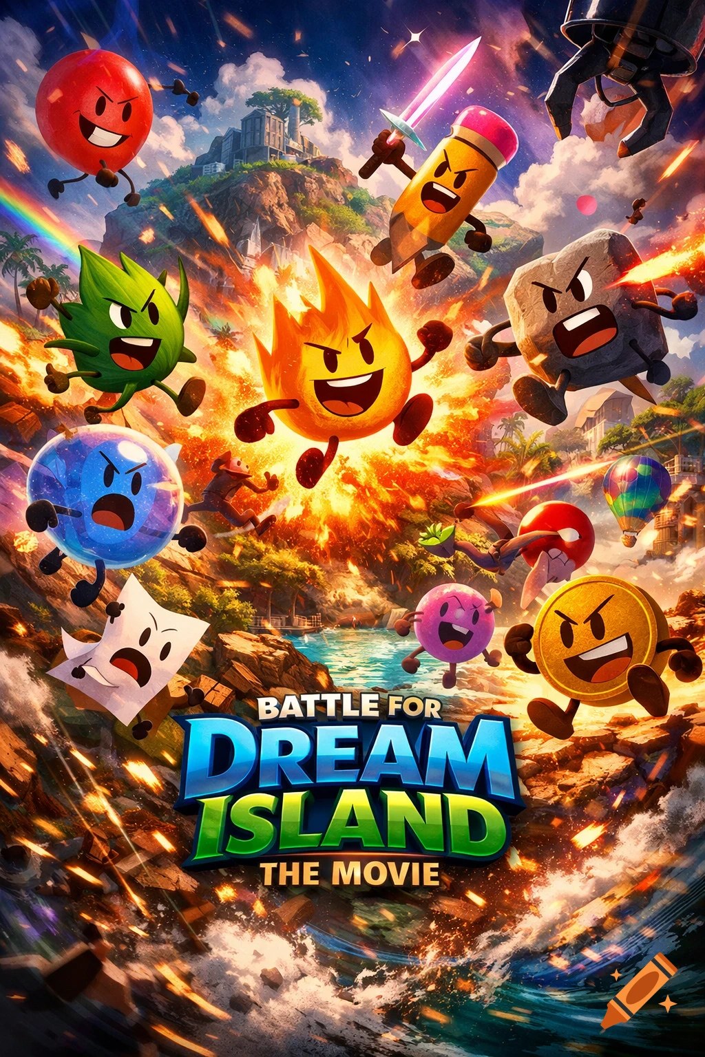 Animated movie poster for 'Battle for Dream Island The Movie' showing ...