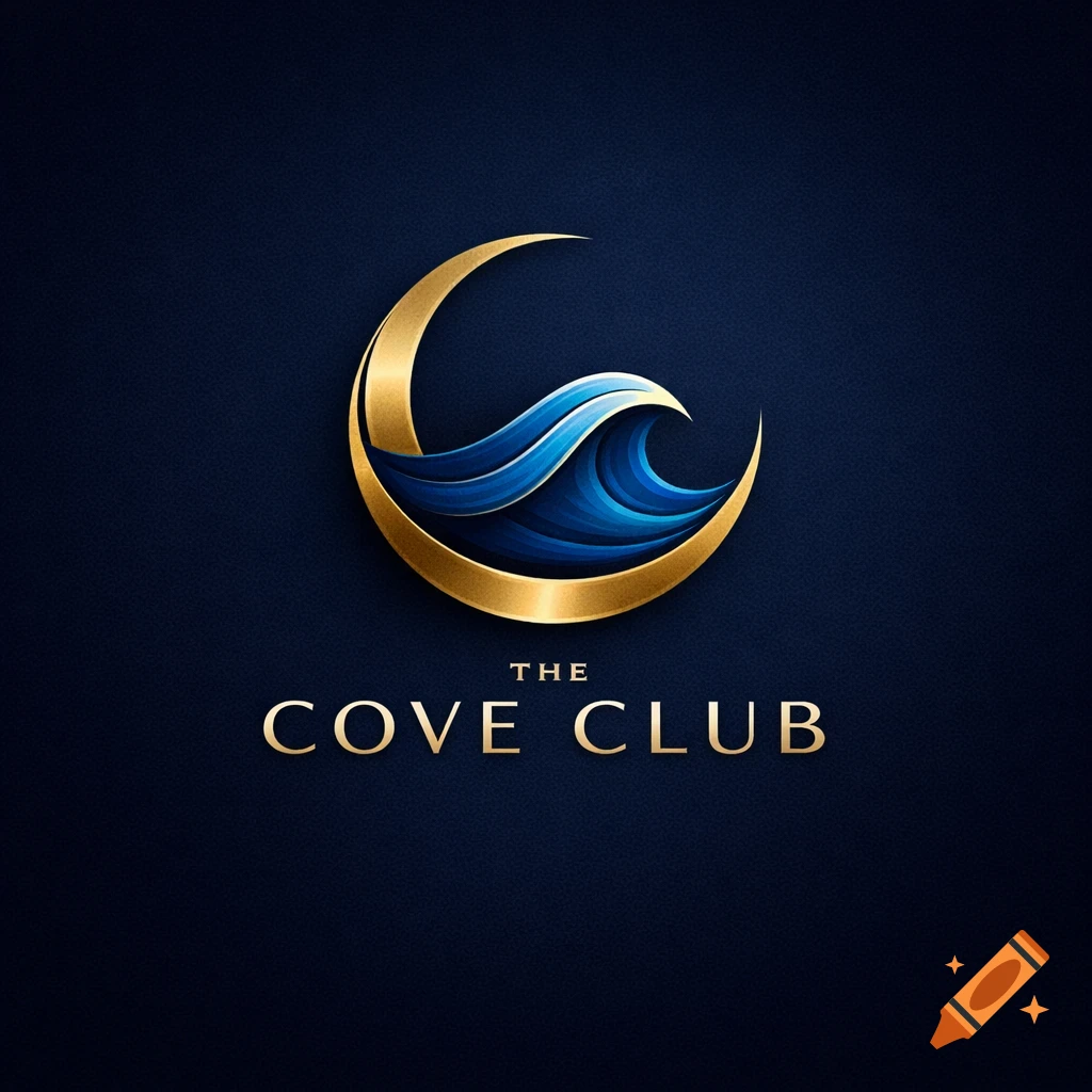 A luxurious logo featuring a golden crescent moon shape enclosing blue ...