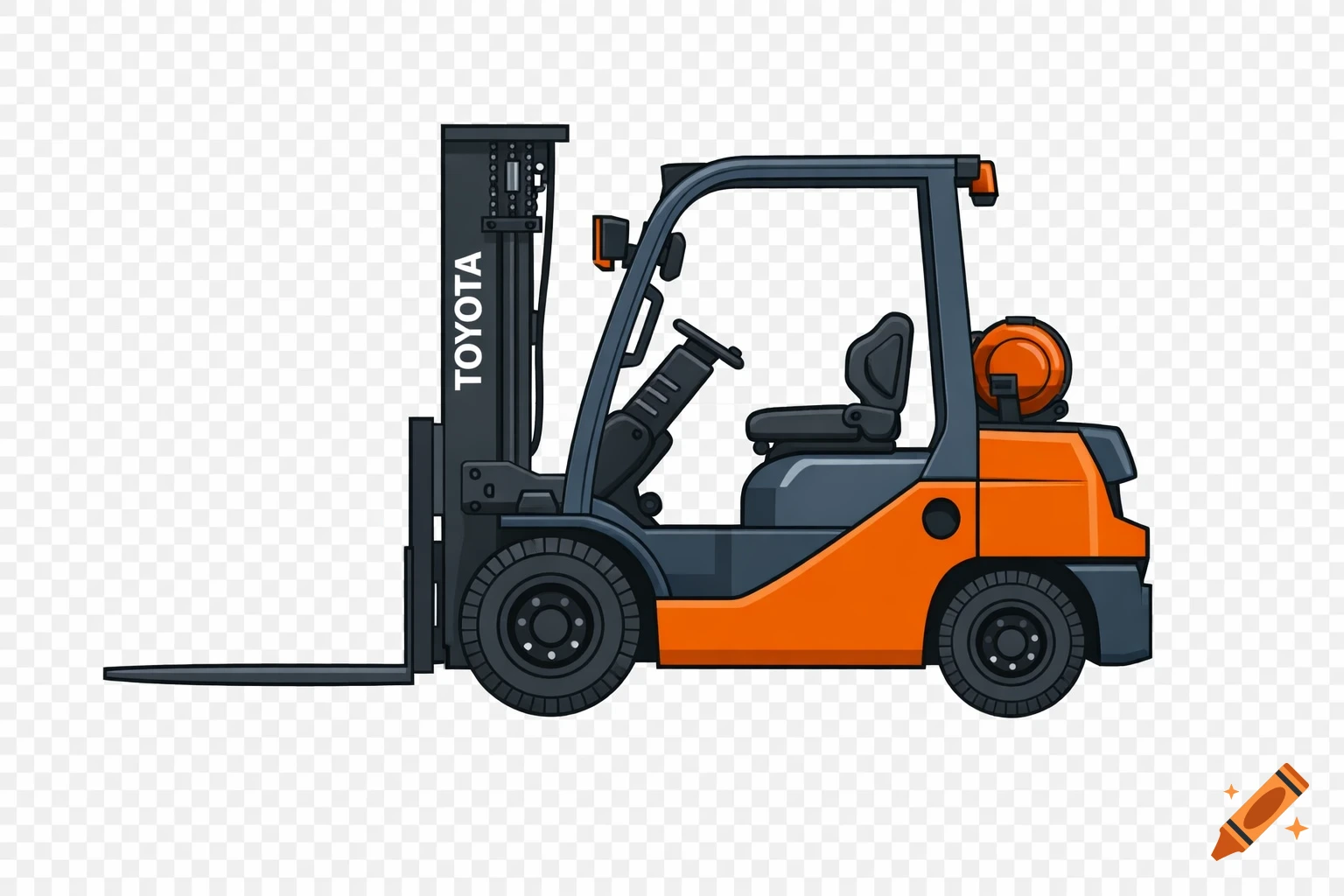 A clean, vector-style illustration of a Toyota forklift, side view ...