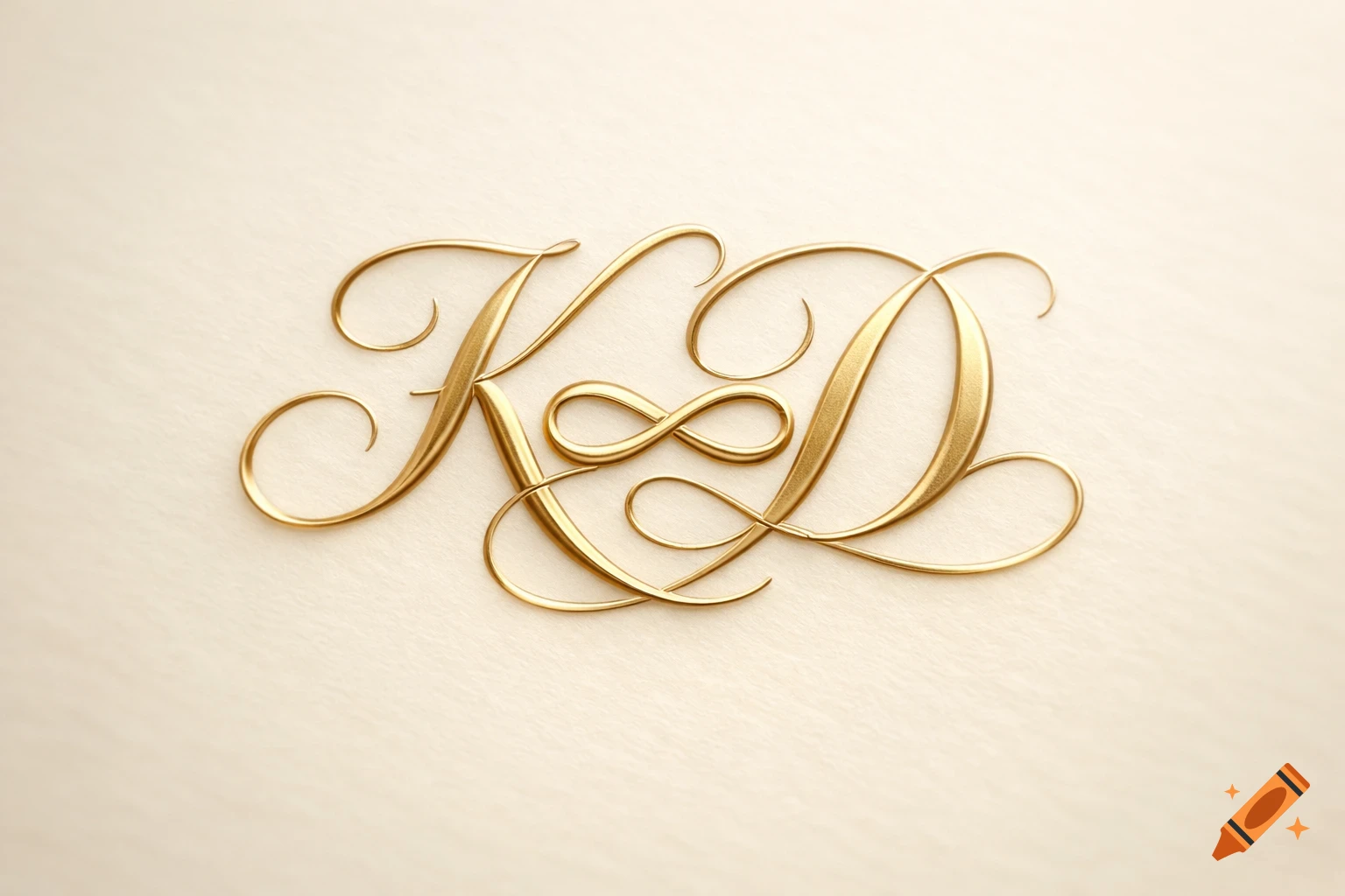 Gold calligraphy monogram of intertwined K and D initials with an ...