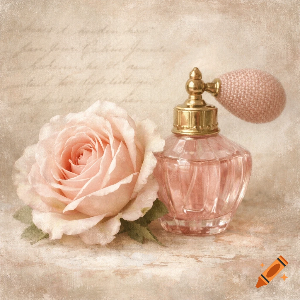 A shabby chic still life features a soft pink rose next to a vintage ...