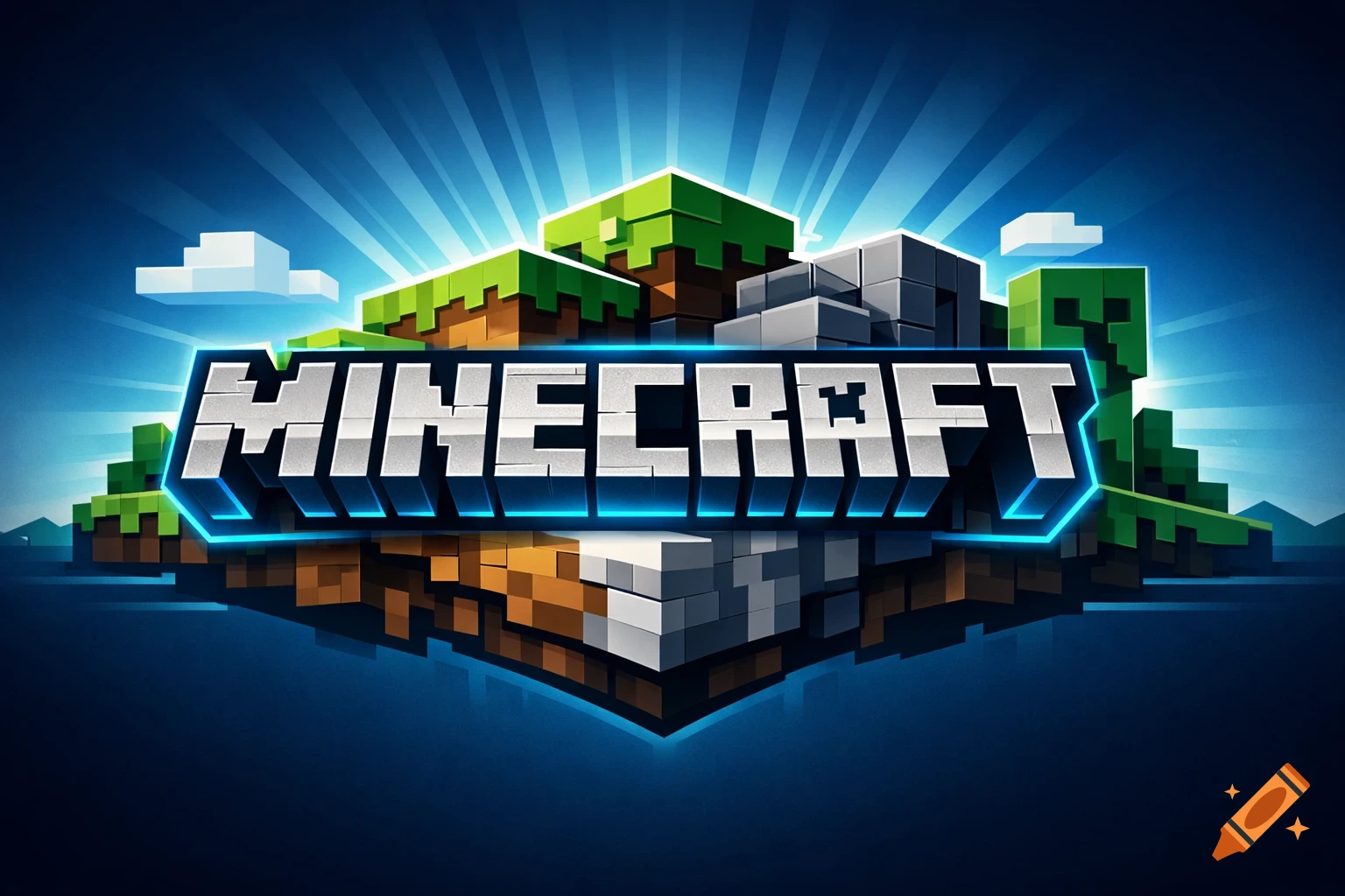 Minecraft logo in blocky 3D style with grass, stone, and a Creeper ...