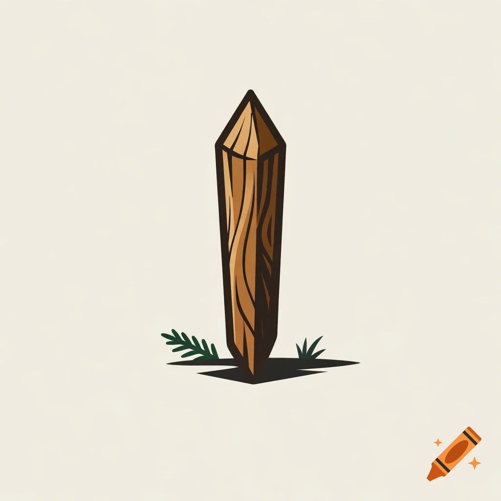 A stylized logo of a sharpened wooden stake standing upright with small ...