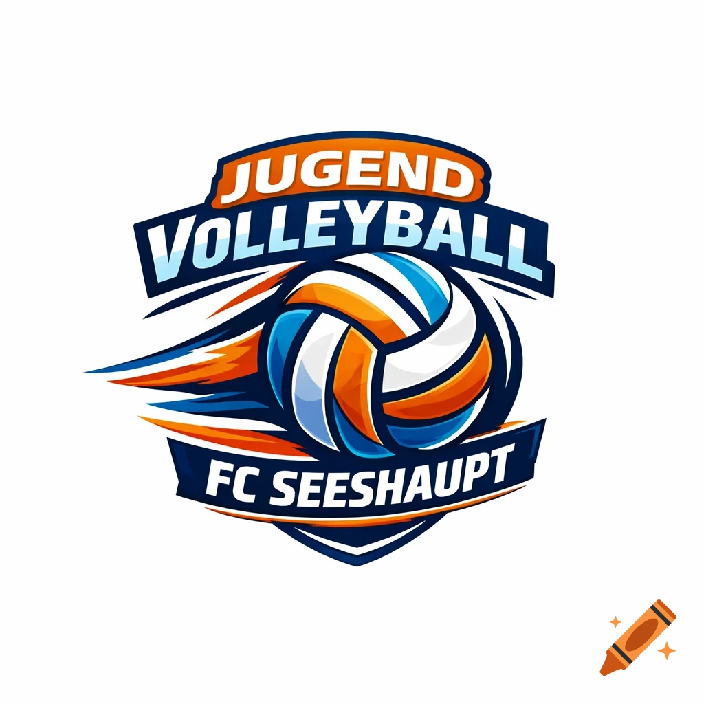 Volleyball team logo featuring a stylized blue and orange volleyball ...