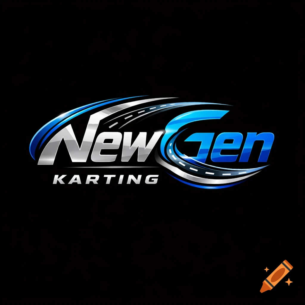 NewGen Karting logo featuring glossy silver and blue text, with racing ...