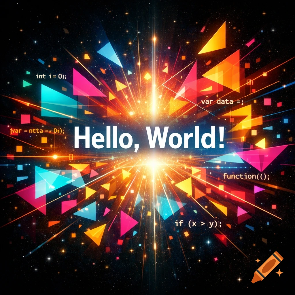 Bright, colorful abstract explosion with geometric shapes and code ...