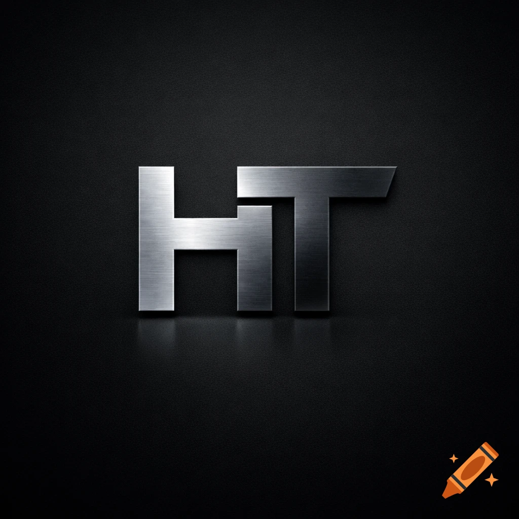Brushed metallic 'HT' logo against a dark textured background. on Craiyon